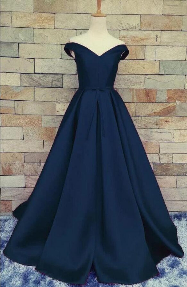 Navy Satin Prom Dress Evening Dress Formal Dress Ball Party Gown on Luulla